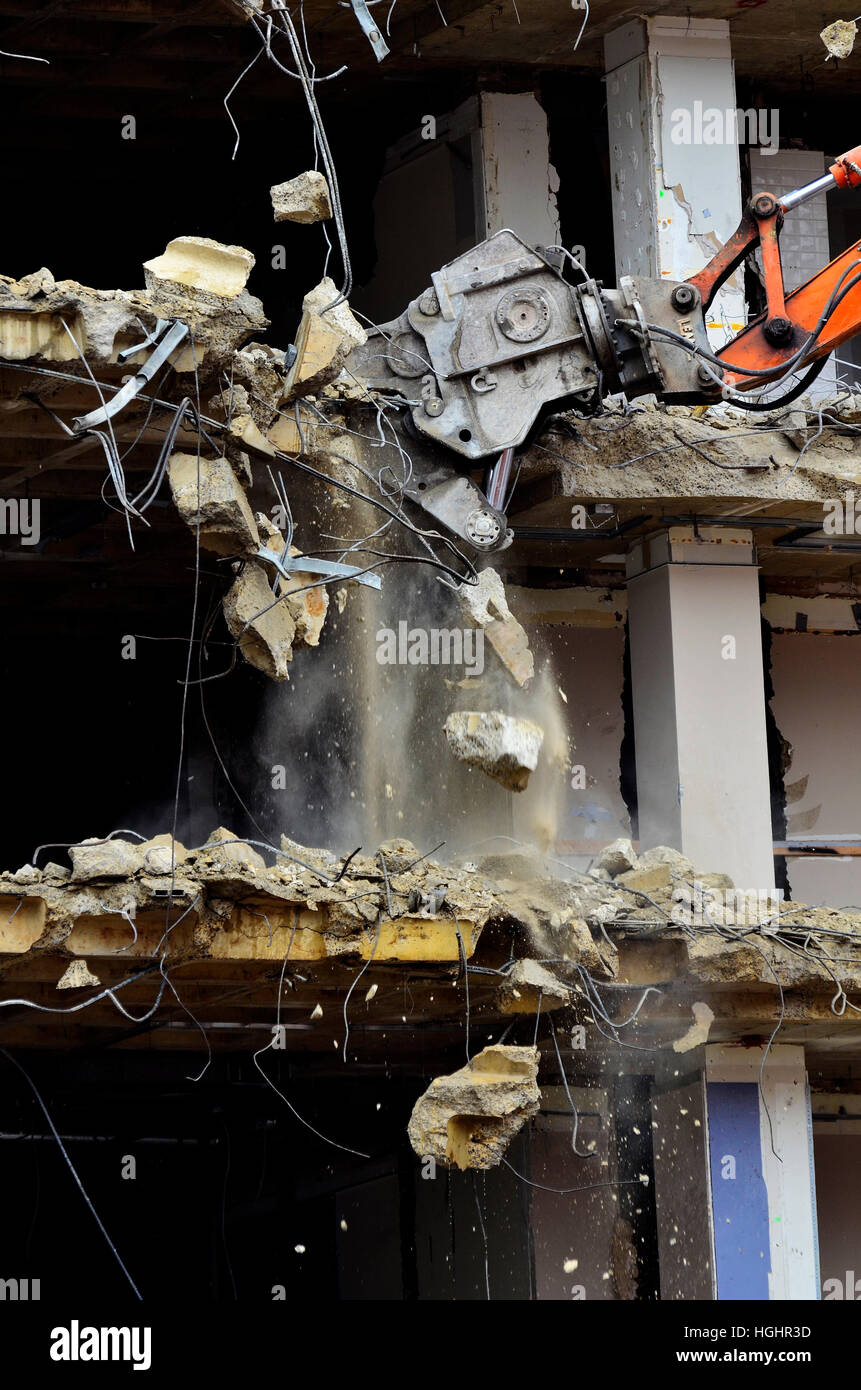 Demolition of collapsing building construction tear down Stock Photo ...