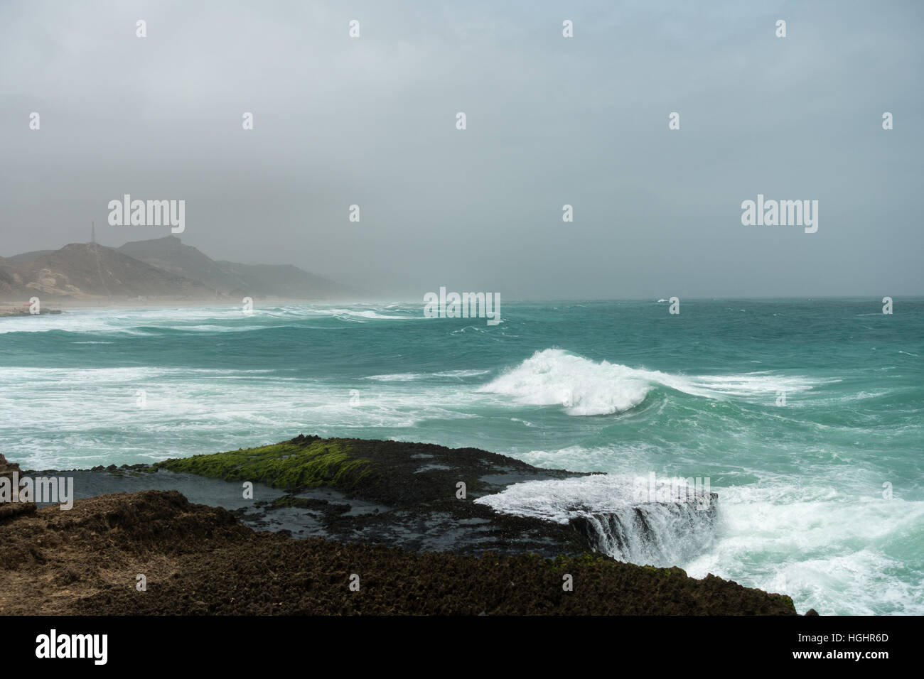 Al-Maghseel beach, South of Oman, during 'Khareef' season with rough ...