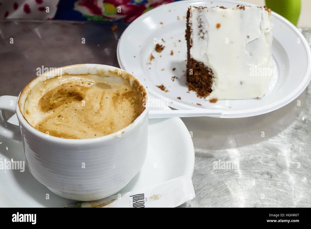 White barista coffee and carrot cake Stock Photo - Alamy
