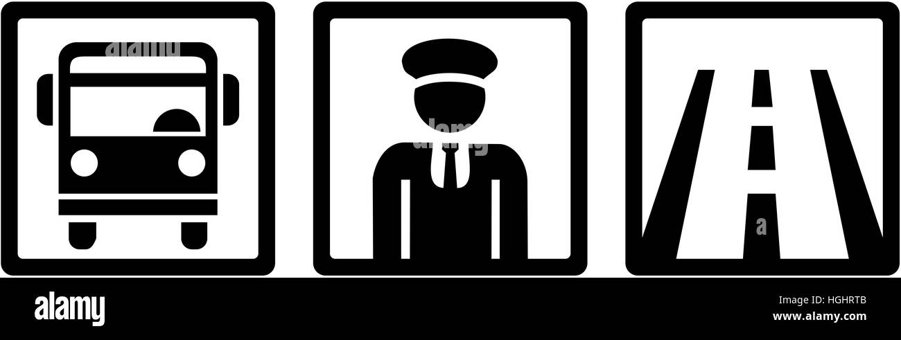 Bus driver icons - bus, driver and street Stock Photo - Alamy