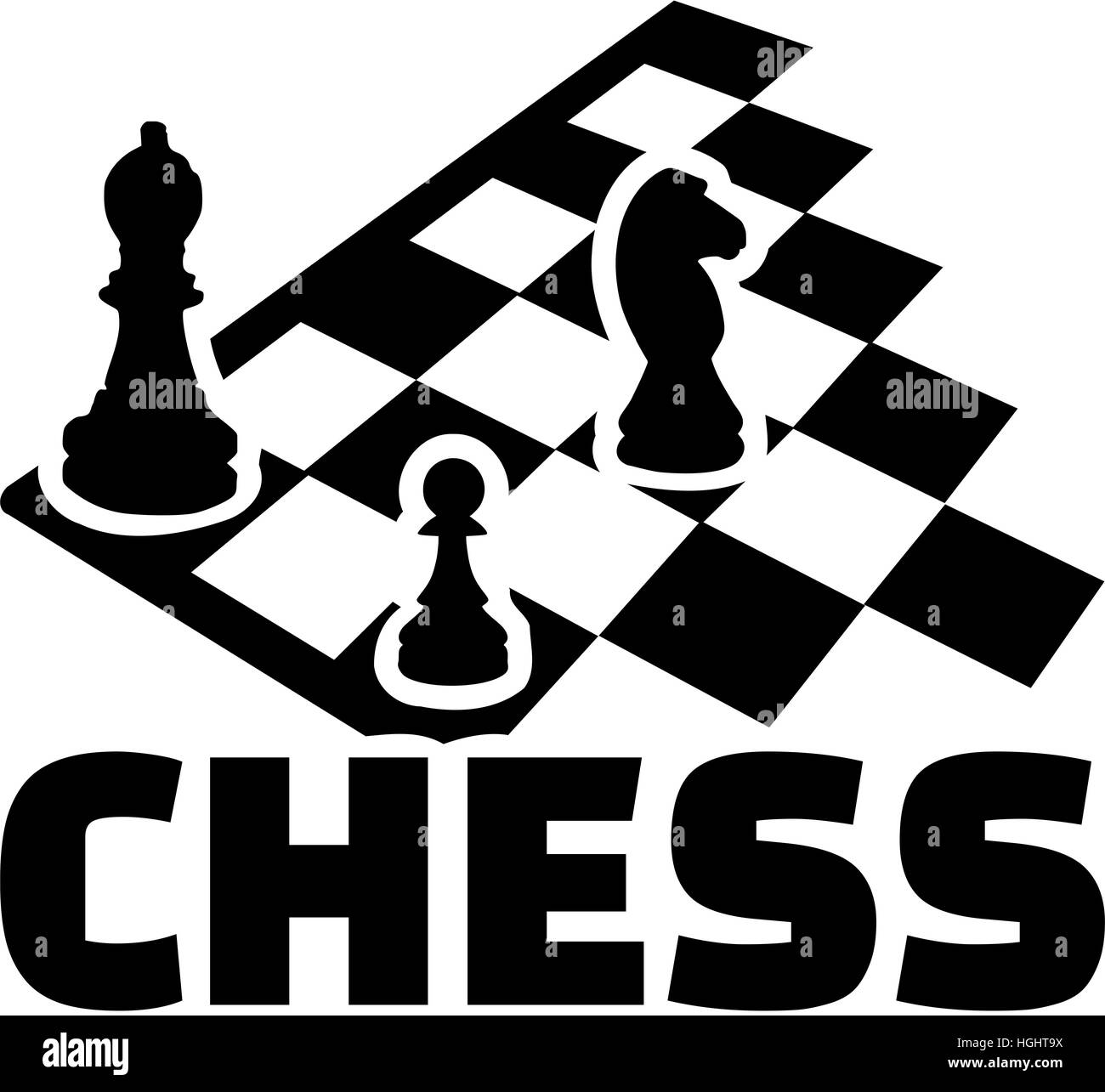 Chess board with word. Bishop pawn and horse Stock Photo - Alamy