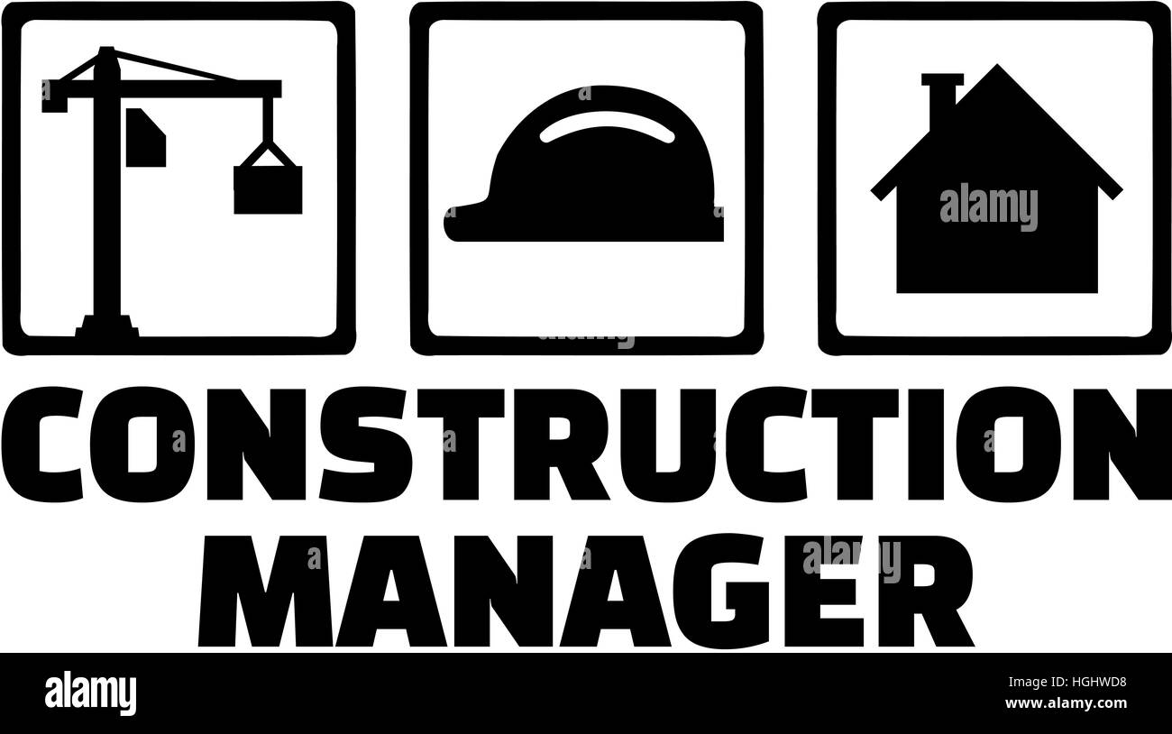 Construction manager with icons Stock Photo - Alamy