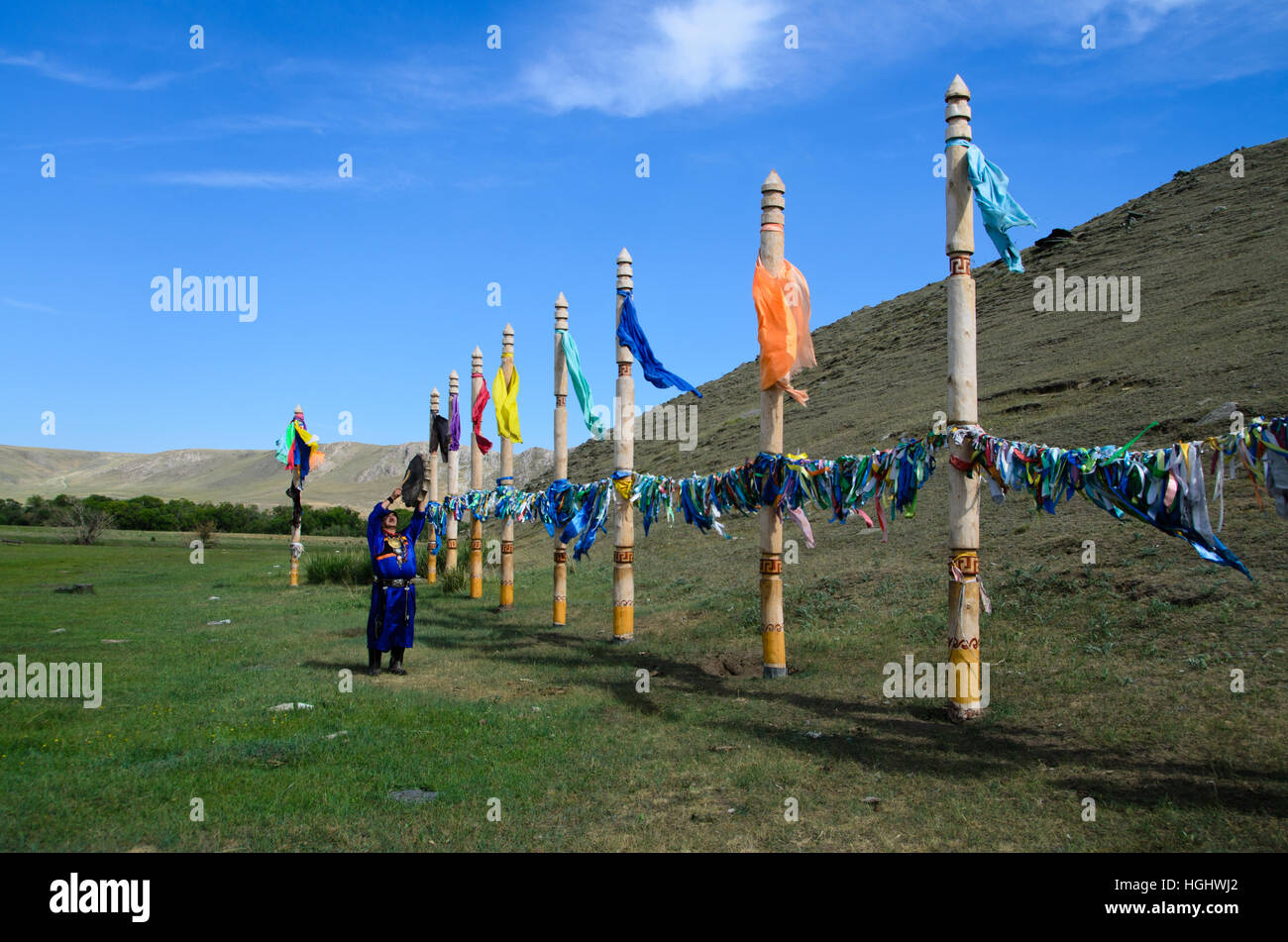 Ritual ceremony performed by Buryat Shaman at a pyramid mound in ...