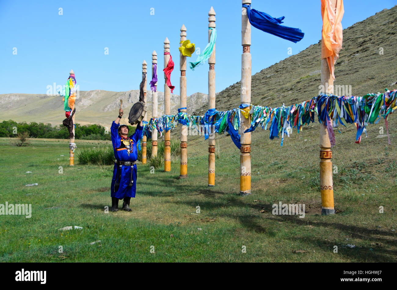 Ritual ceremony performed by Buryat Shaman at a pyramid mound in ...