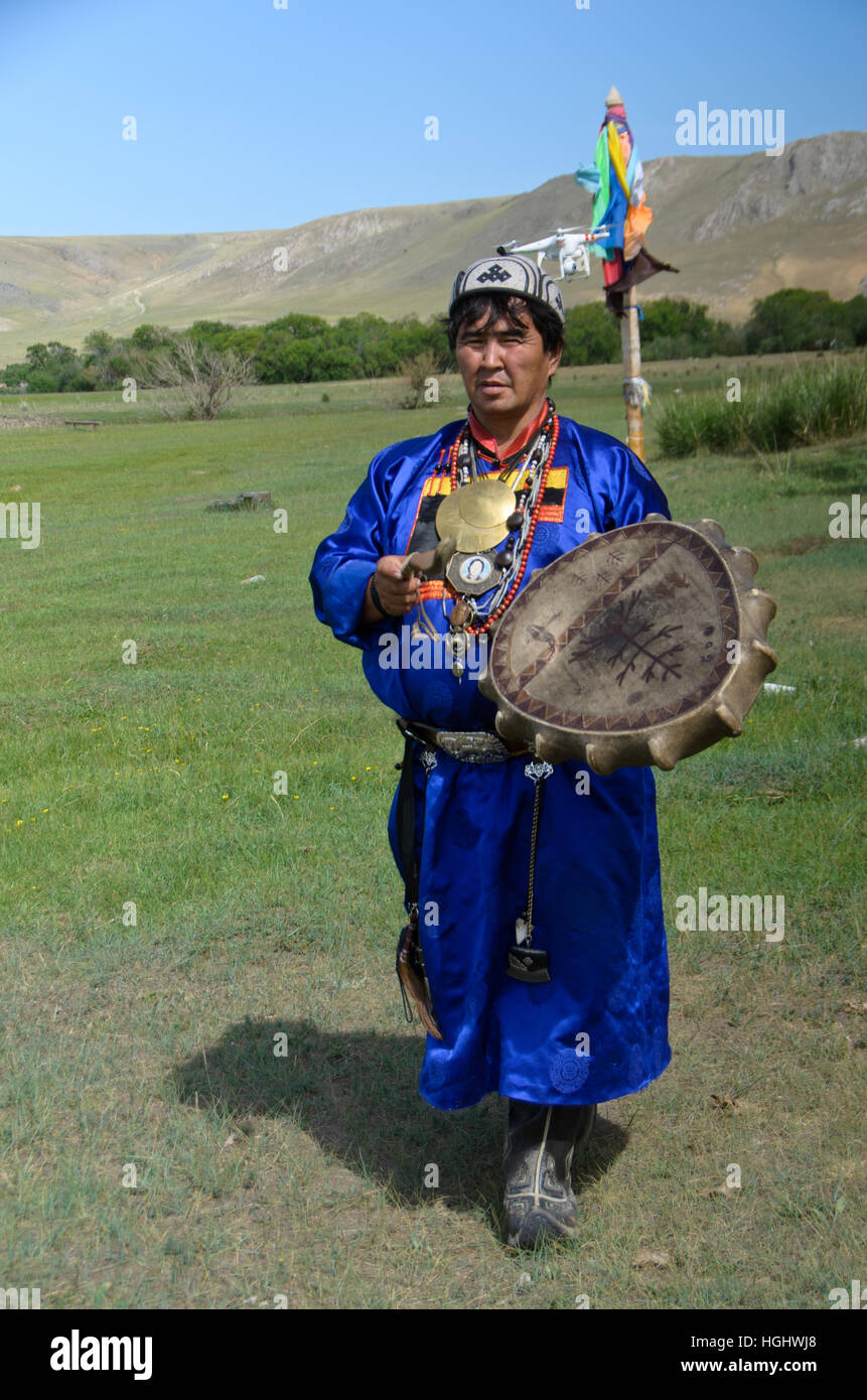 Ritual ceremony performed by Buryat Shaman at a pyramid mound in ...