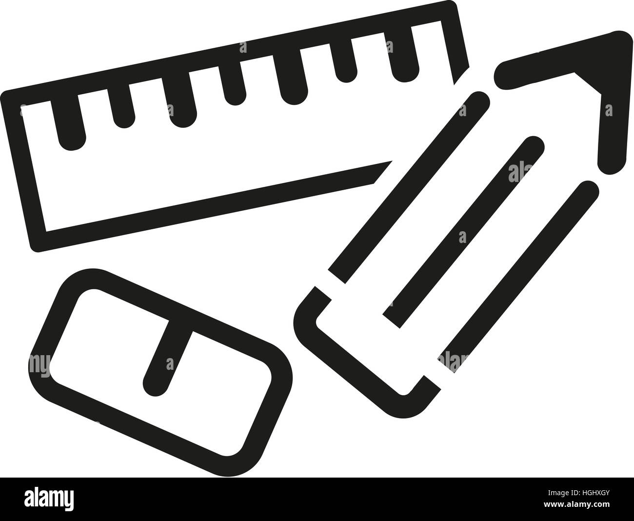 Ruler eraser and pencil icons Stock Photo - Alamy