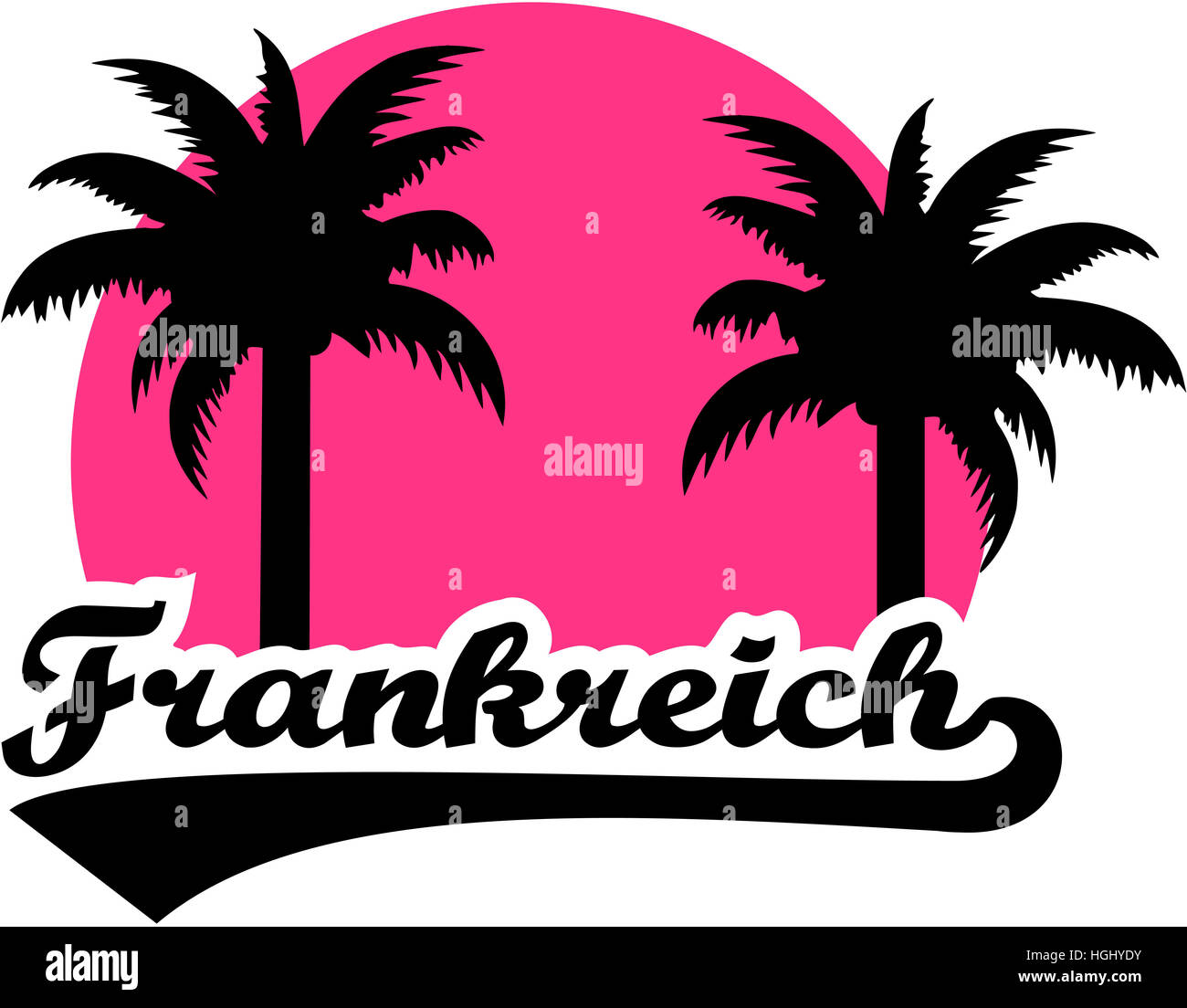 France with palm and pink sun. german Stock Photo - Alamy