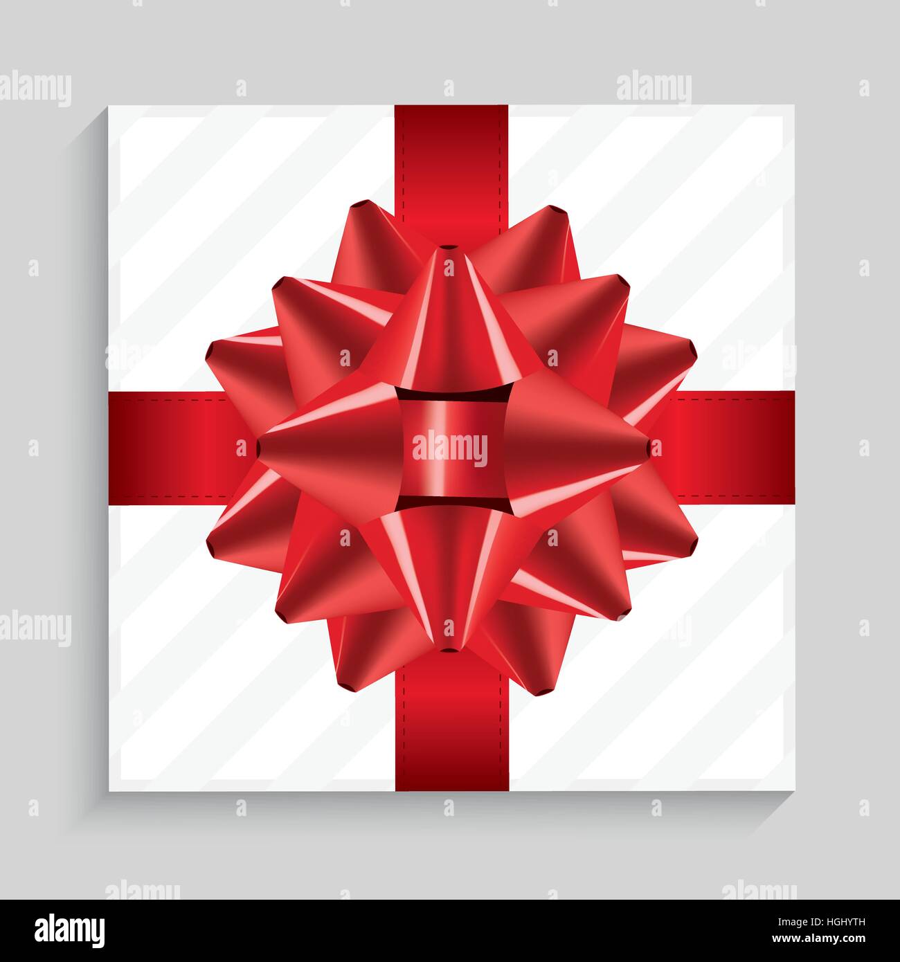 White Square Gift Box with Red Bow and Ribbon. Top View. Vector ...