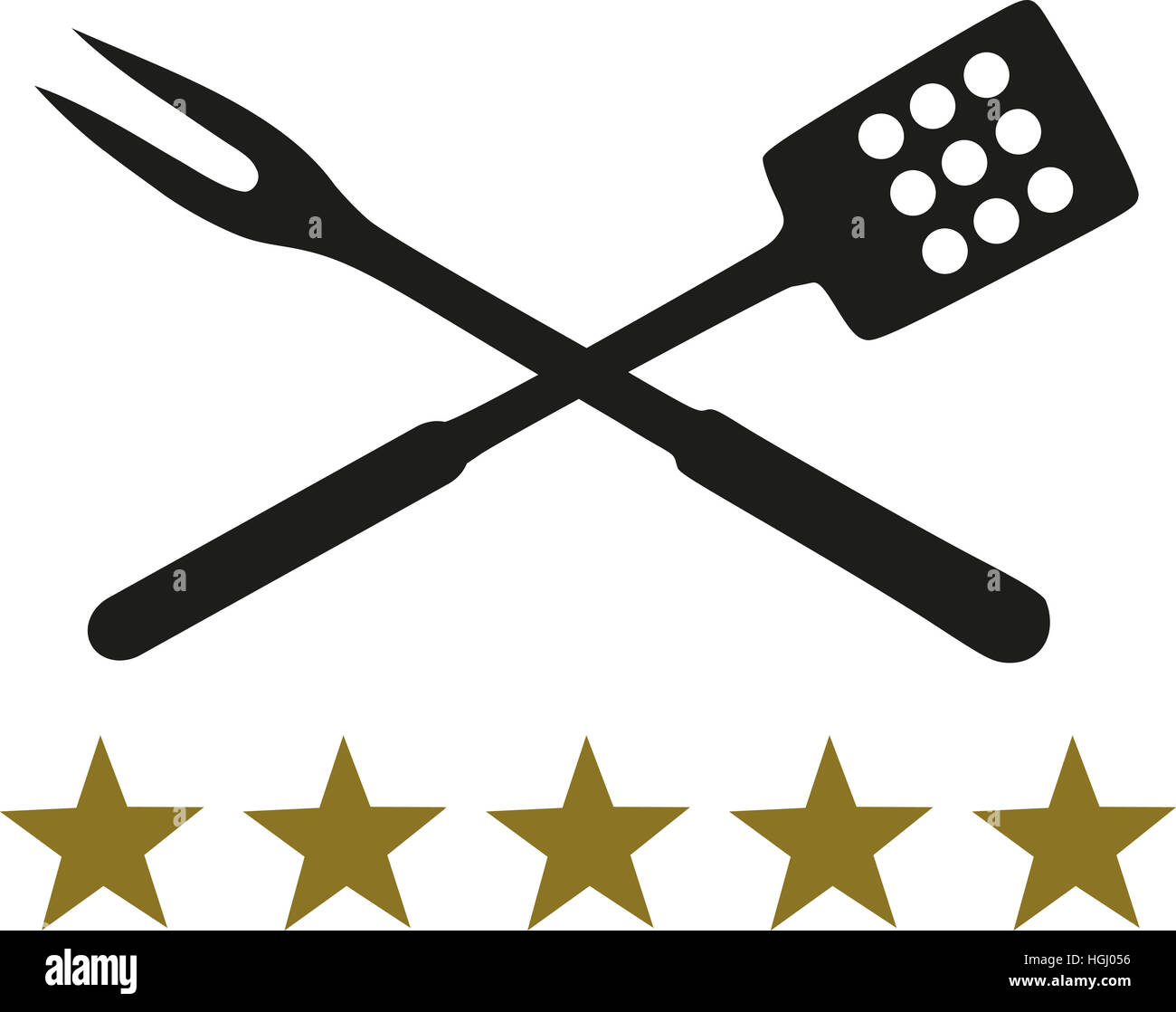 Crossed BBQ fork and spatula with five stars Stock Photo - Alamy