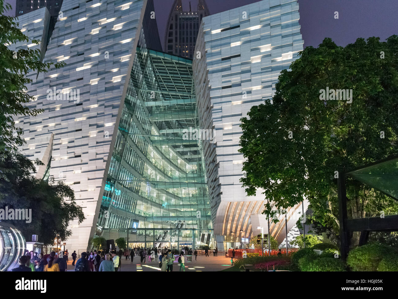 Guangzhou public library at night Stock Photo - Alamy