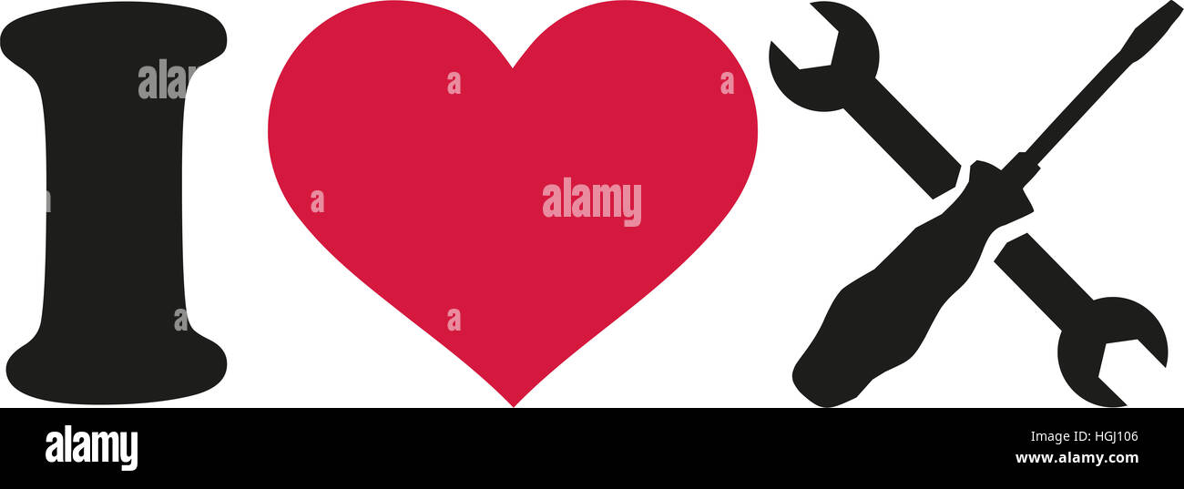 I love tools - screwdriver and wrench Stock Photo - Alamy