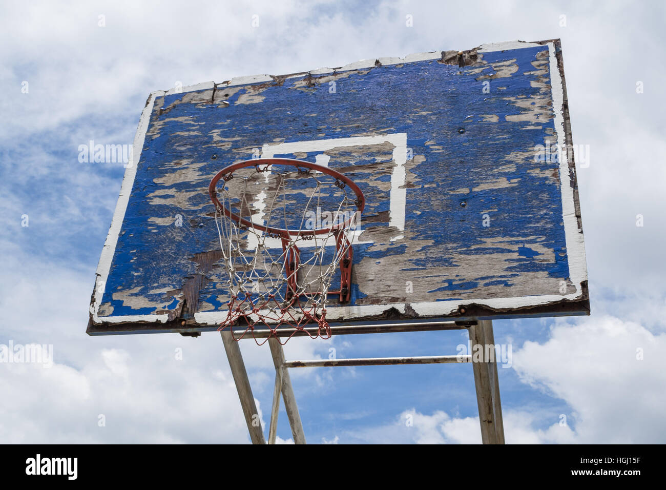 Old Basketball Hoop with Blue Sky Stock Photo - Alamy
