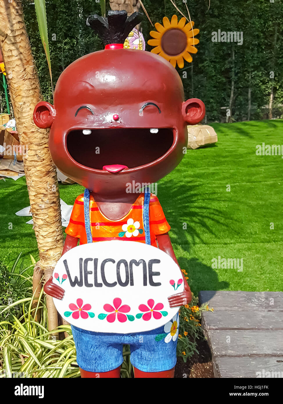 close up,Happy dolls for garden decoration have greeting"welcome Stock ...