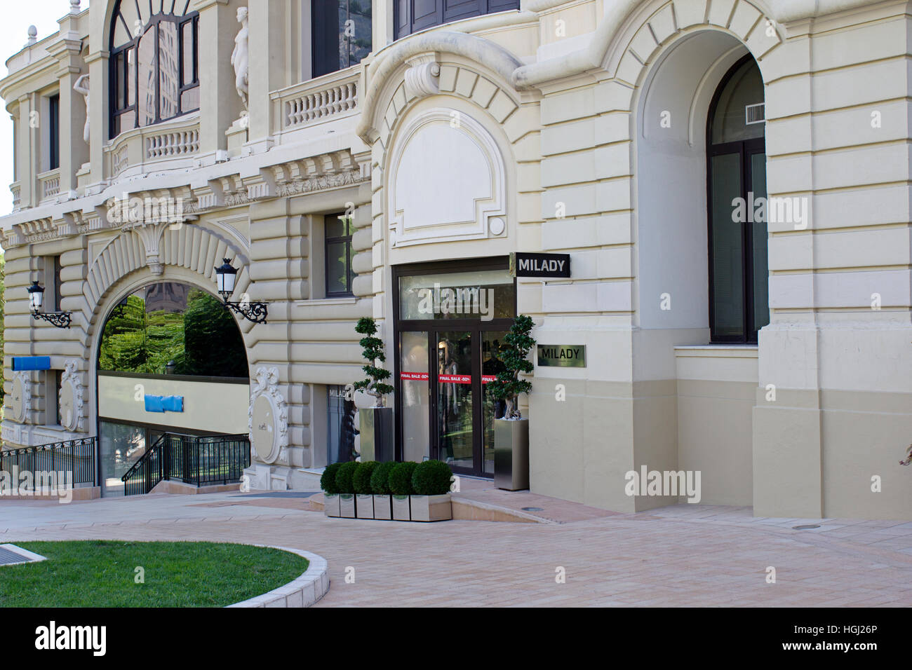 Monaco-Montecarlo: view of Chanel luxury shops, blue sky in summer ...