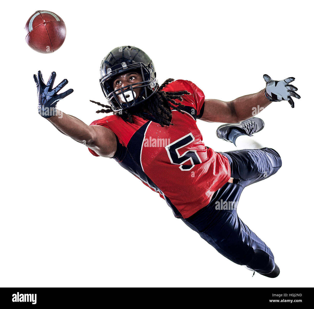 one american football player man studio isolated on white background ...