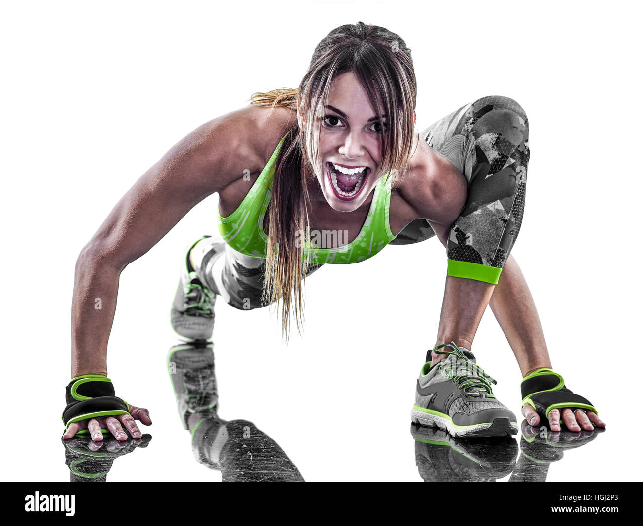 one caucasian woman exercising fitness boxing pilates piloxing ...