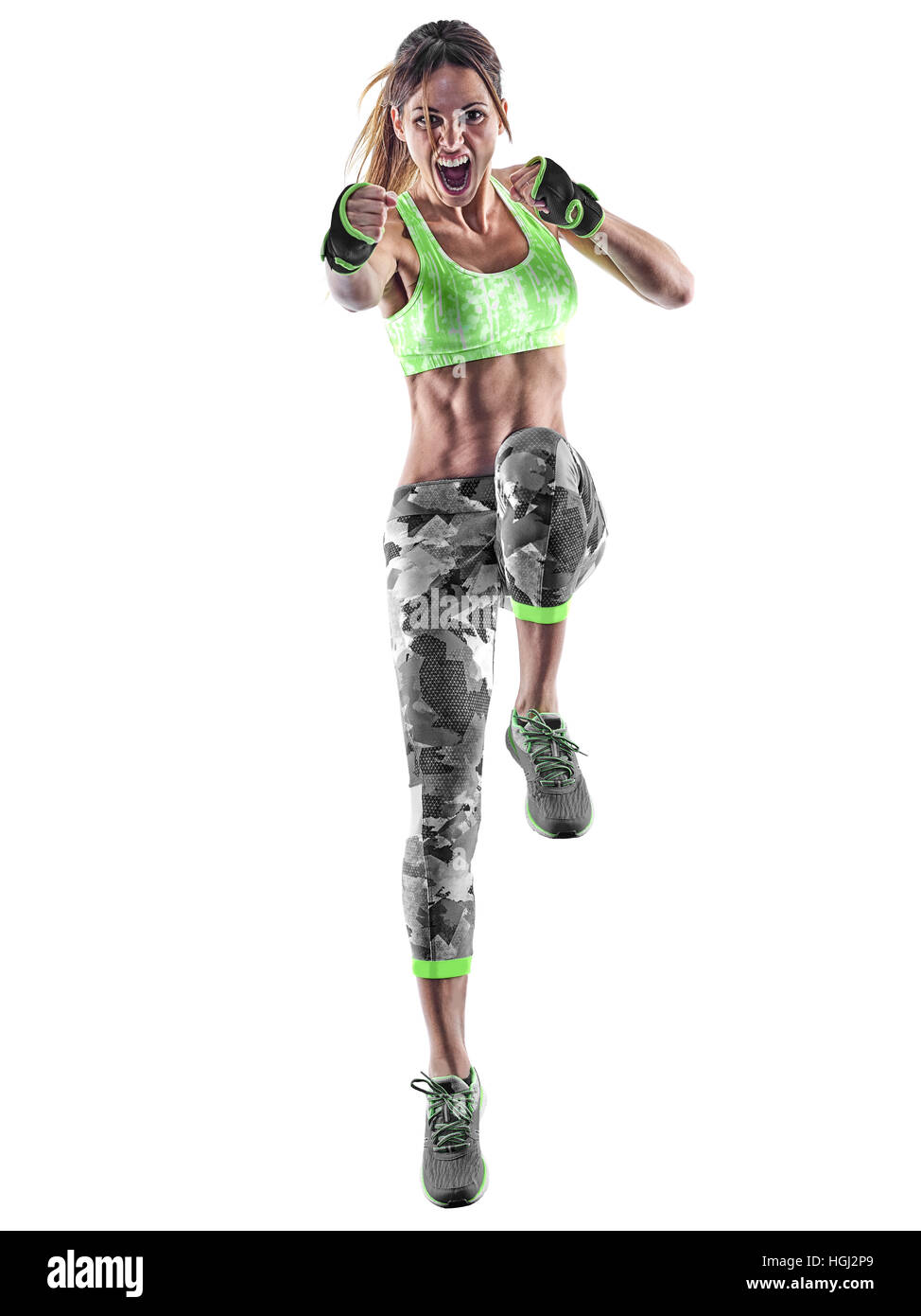 one caucasian woman exercising fitness boxing pilates piloxing ...