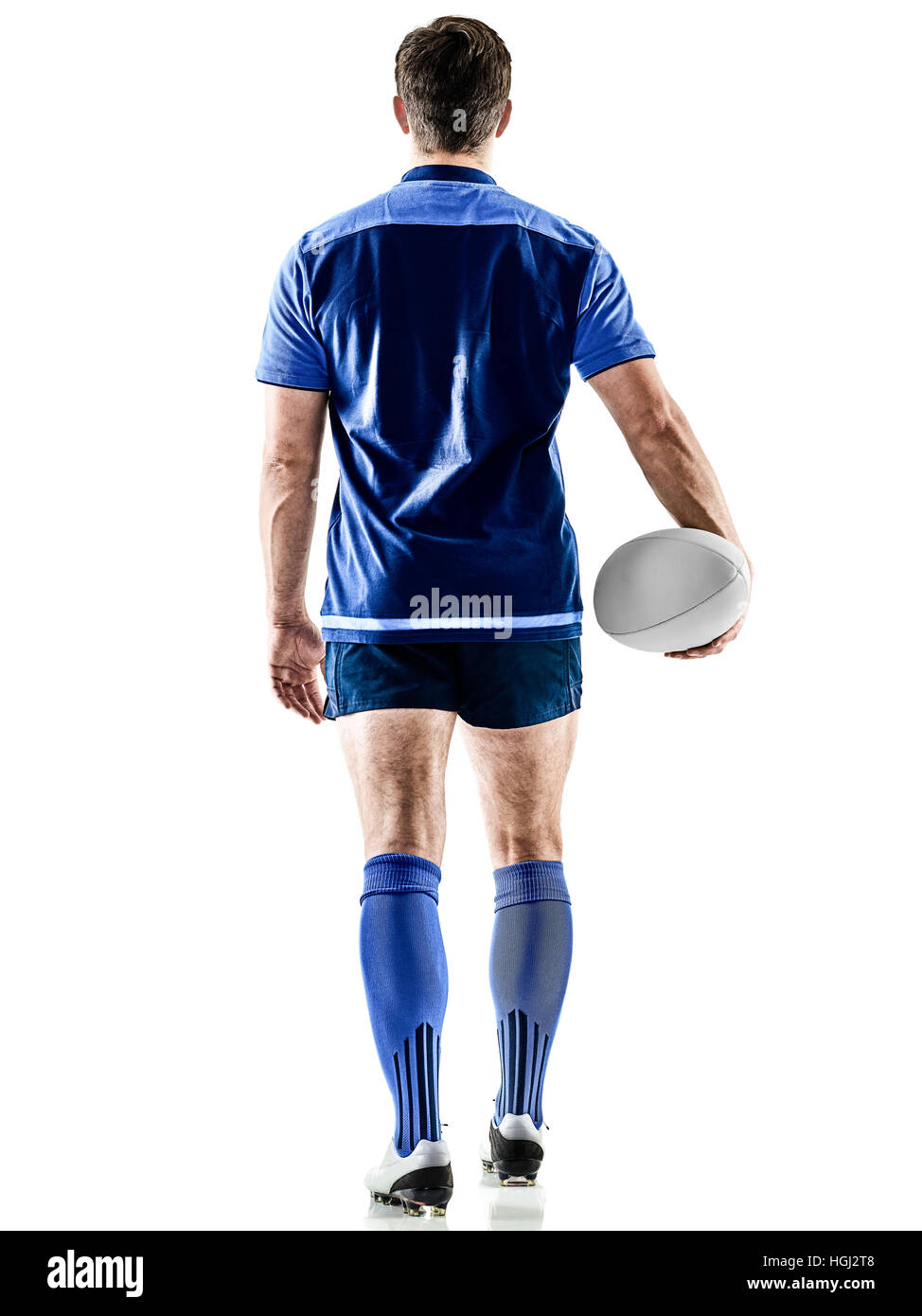 one caucasian rugby player man studio isolated on white background ...