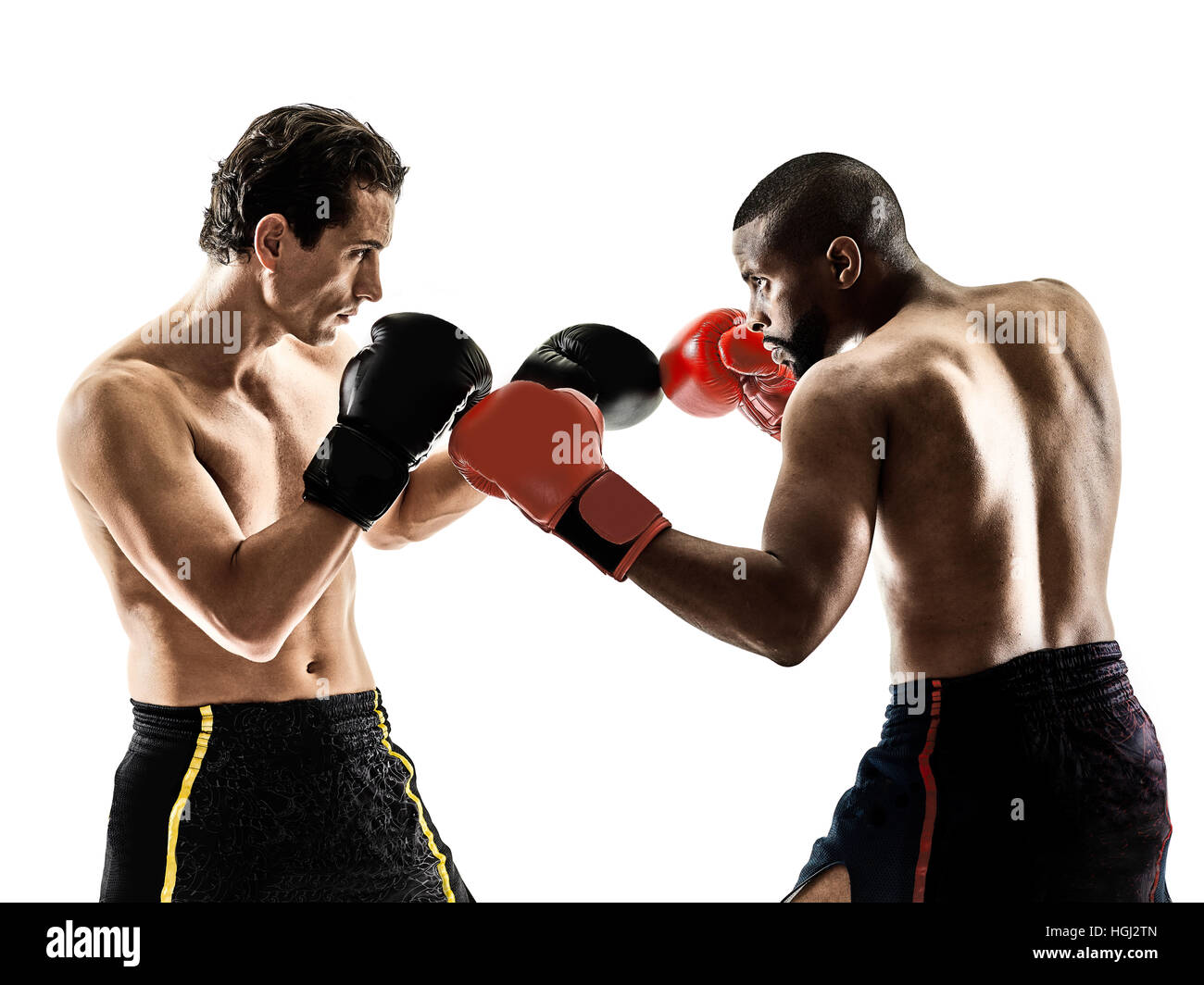 two caucasian Muay Thai kickboxing kickboxer thai boxing men isolated ...