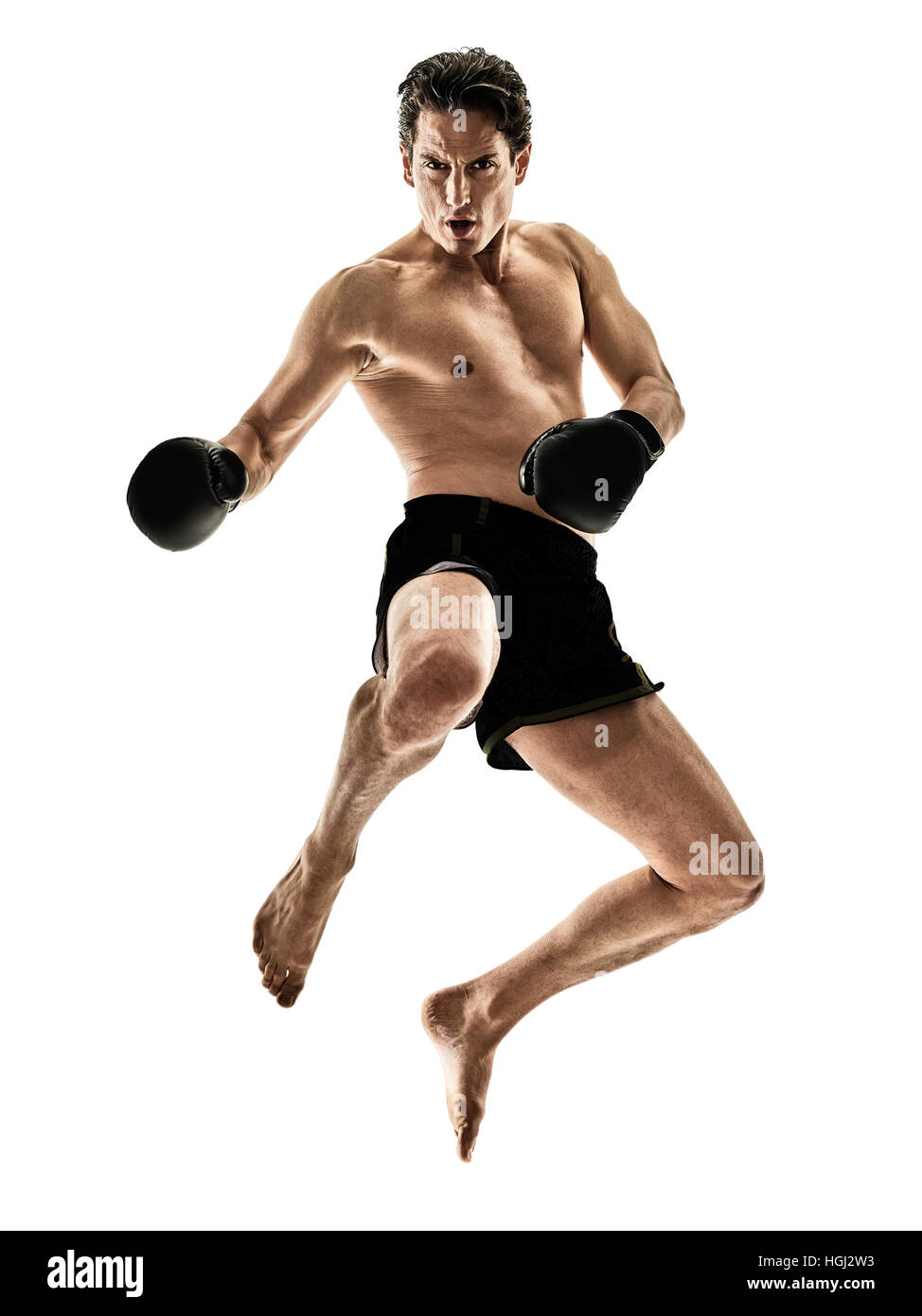 one caucasian Muay Thai kickboxing kickboxer thai boxing man isolated ...