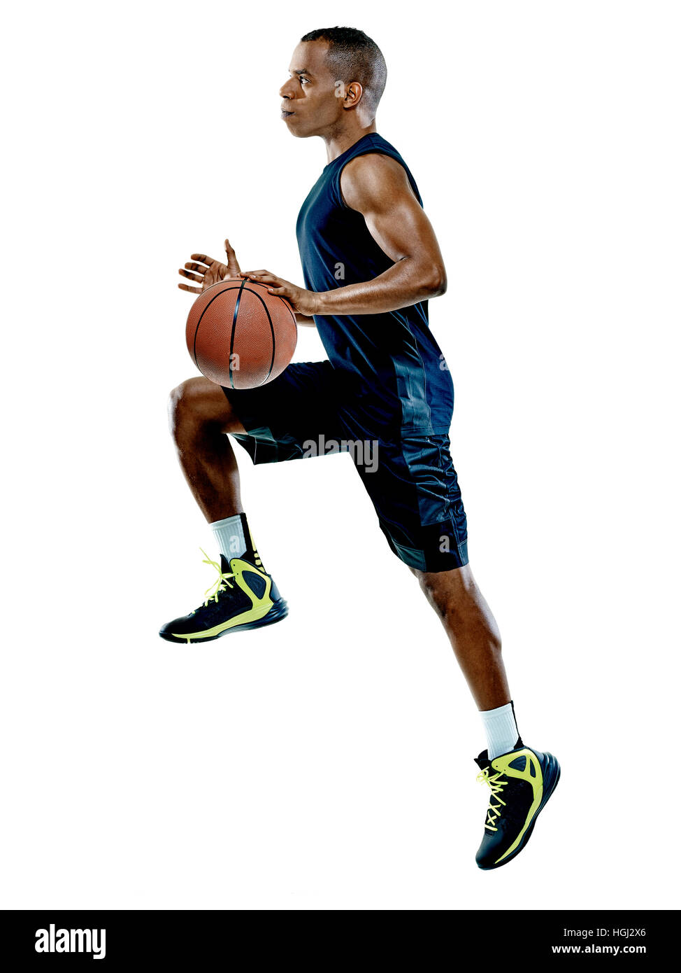 one basketball player man Isolated on white background Stock Photo - Alamy
