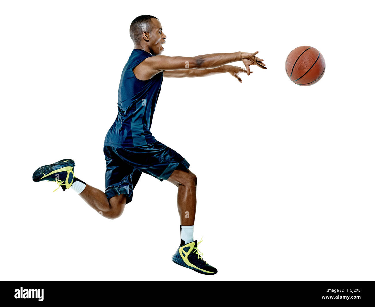one basketball player man Isolated on white background Stock Photo - Alamy