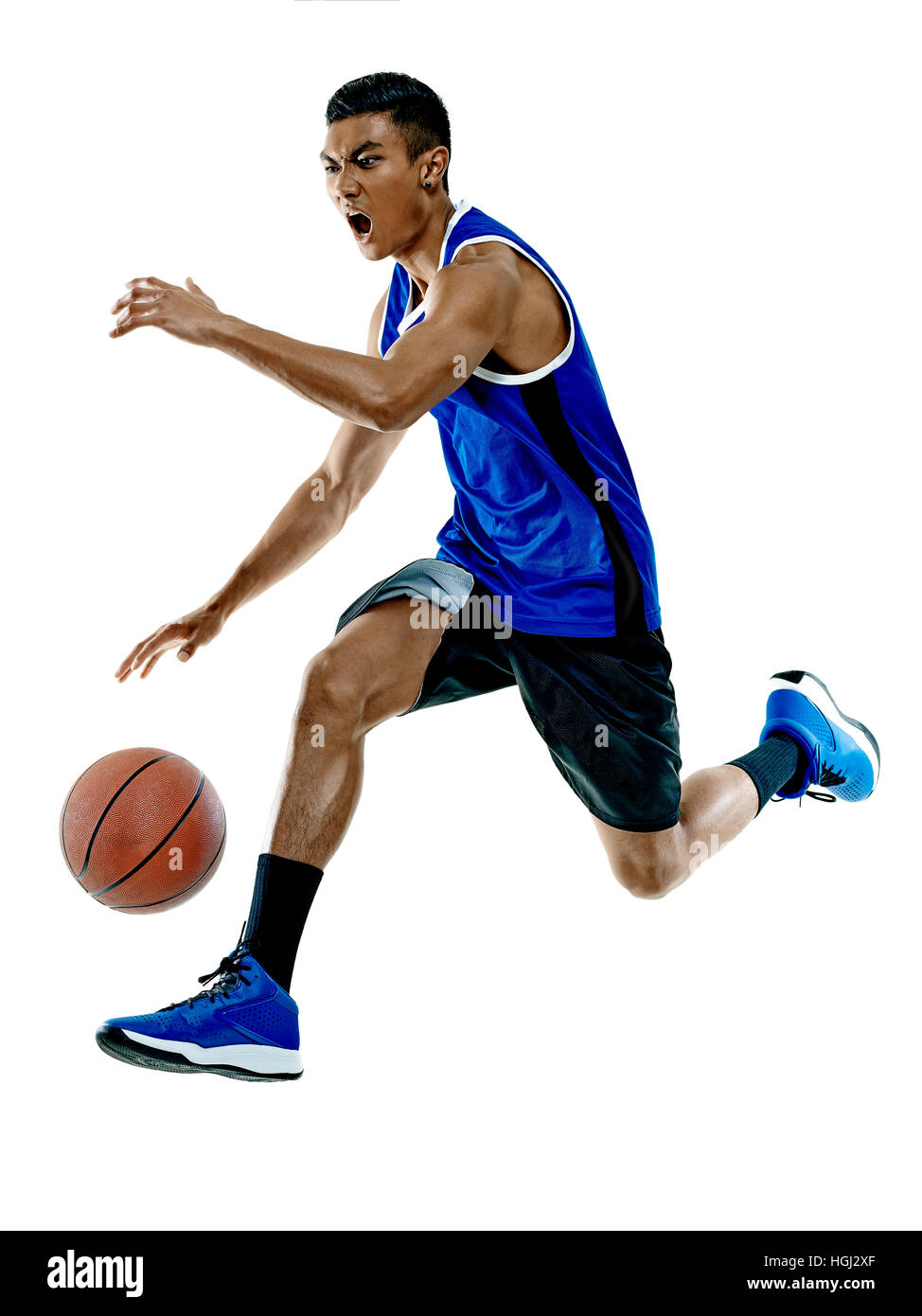 one basketball player man Isolated on white background Stock Photo - Alamy