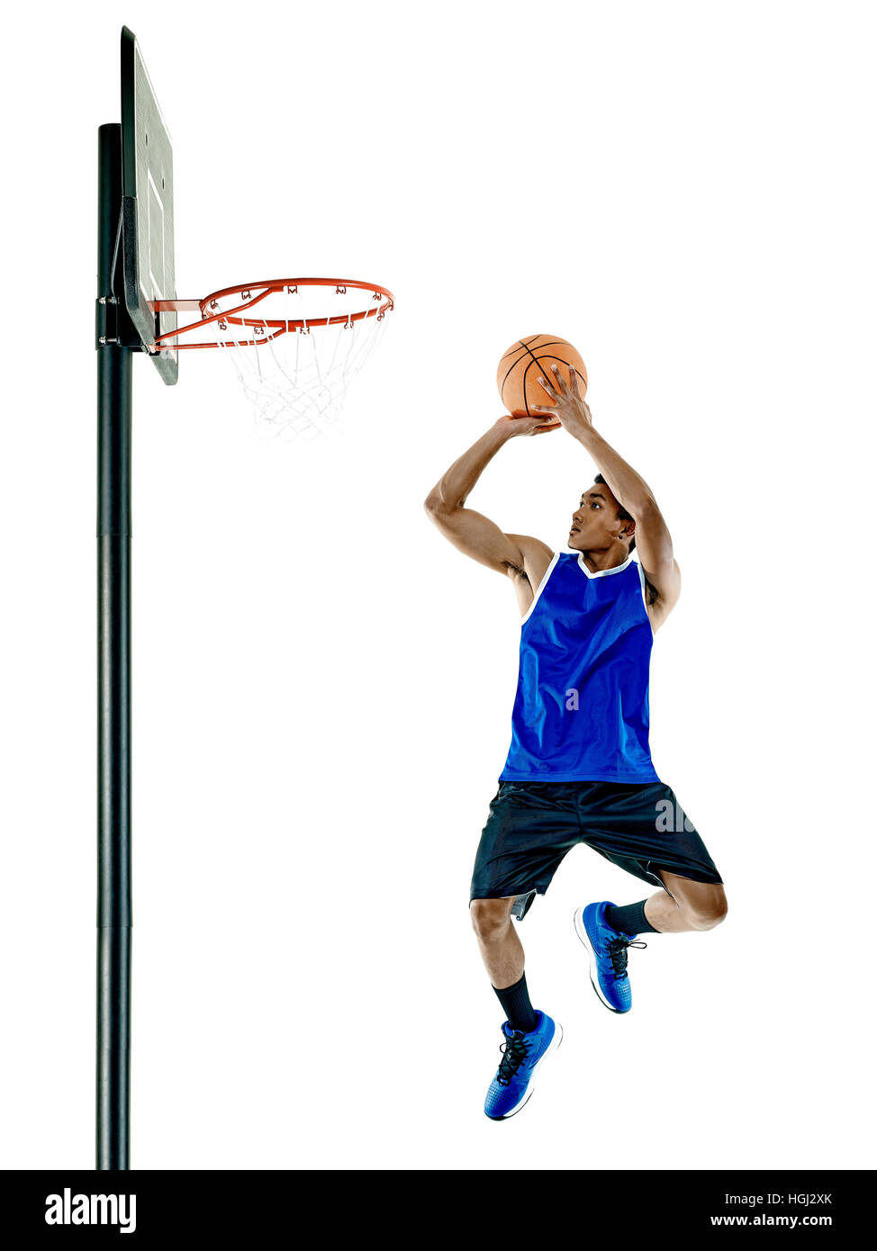 one basketball player man Isolated on white background Stock Photo - Alamy