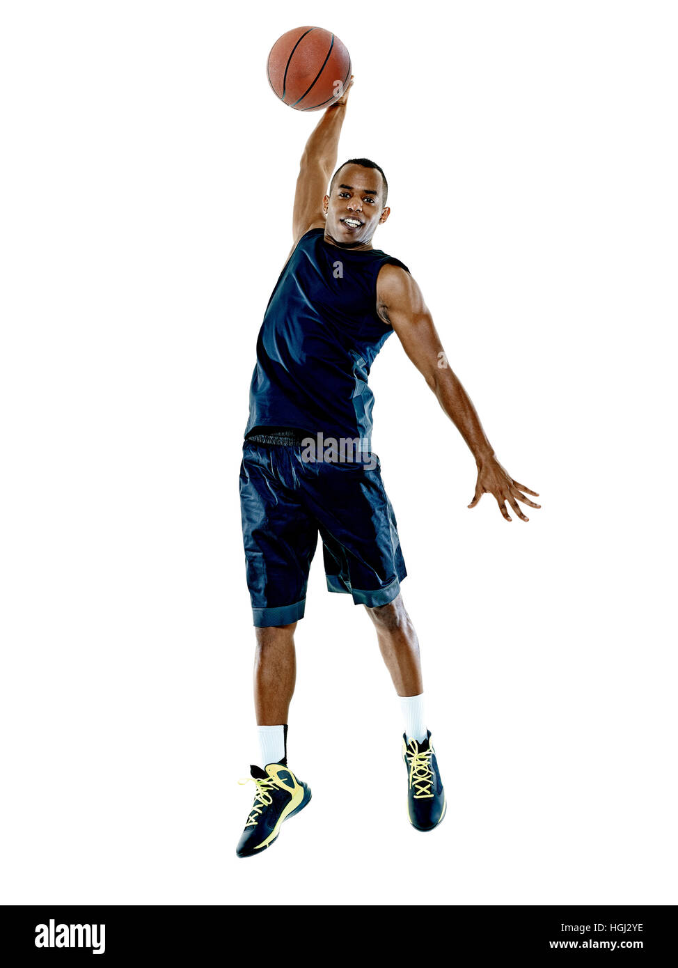 one basketball player man Isolated on white background Stock Photo - Alamy