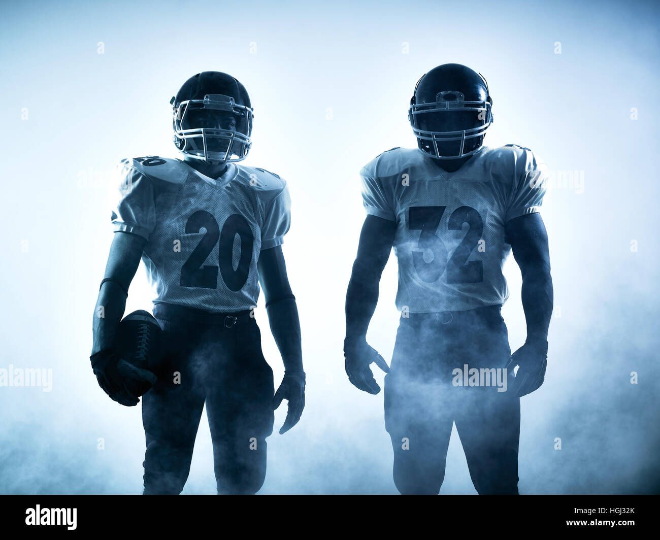 one american football players portrait in silhouette shadow on white ...