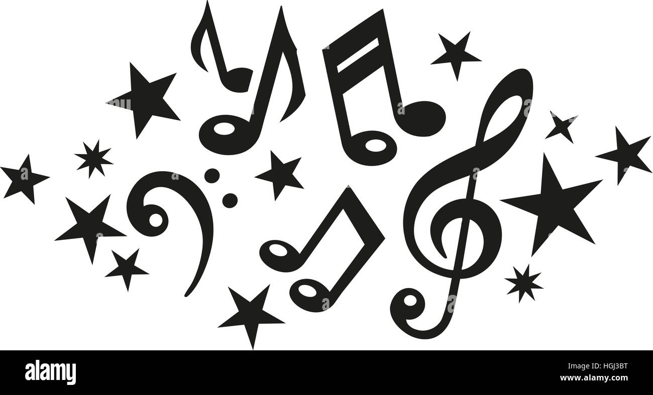 Music notes with clef and stars Stock Photo - Alamy