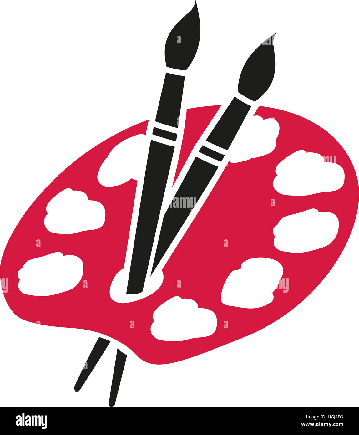 Artist palette with two brushes Stock Photo - Alamy