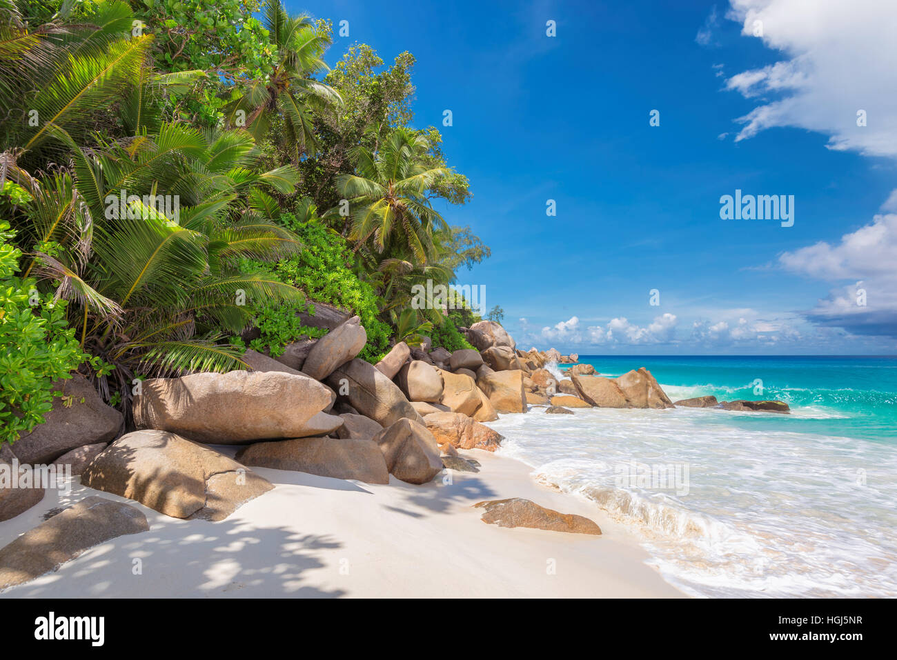 Anse Georgette Beach on Praslin island in Seychelles Stock Photo - Alamy