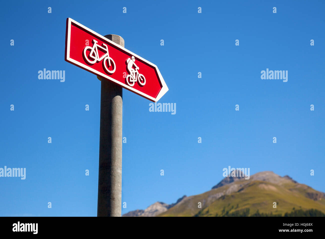 Directional sign on a cycle route in Switzerland Stock Photo - Alamy