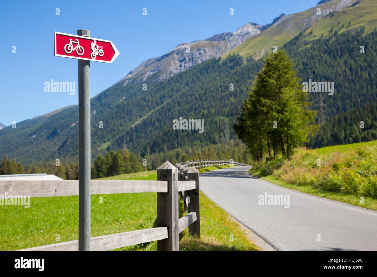 Directional sign on a cycle route in Switzerland Stock Photo - Alamy