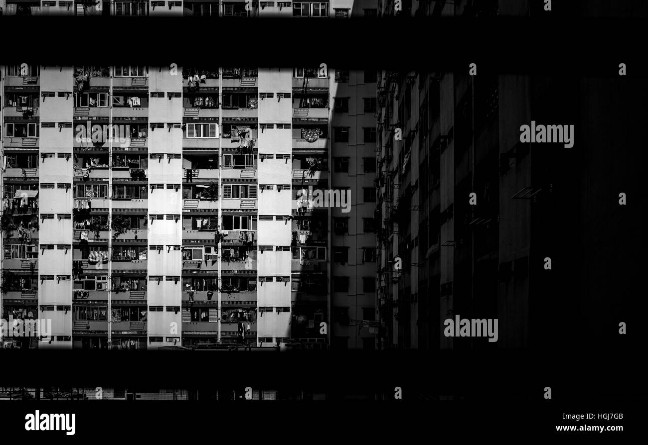 Windows of commercial building in Hong Kong with B&W color Stock Photo ...