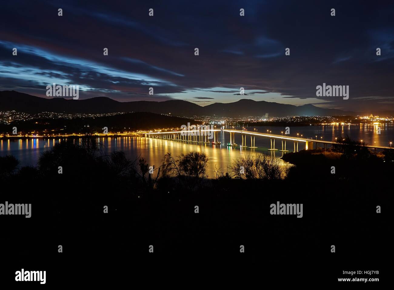 Tasman Bridge at night Stock Photo - Alamy