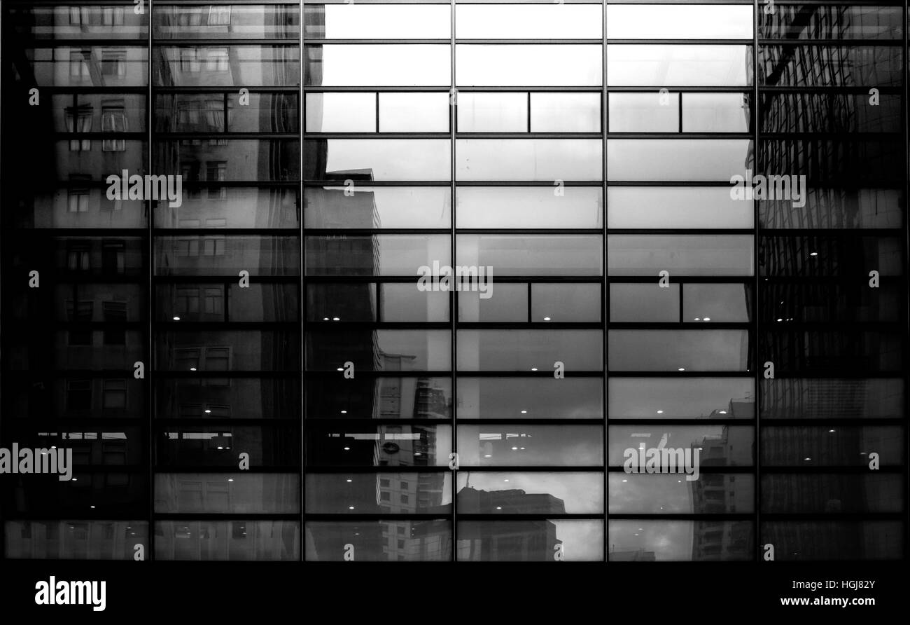 Windows of commercial building in Hong Kong with B&W color Stock Photo ...