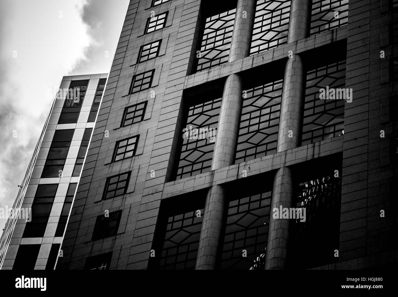 Windows of commercial building in Hong Kong with B&W color Stock Photo ...
