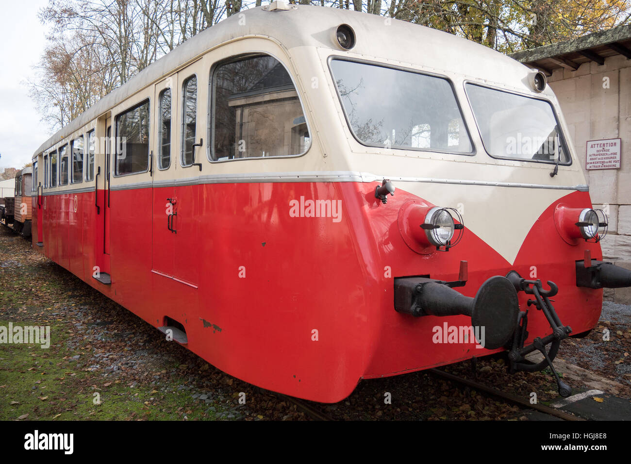vintage small red and white french train Stock Photo - Alamy