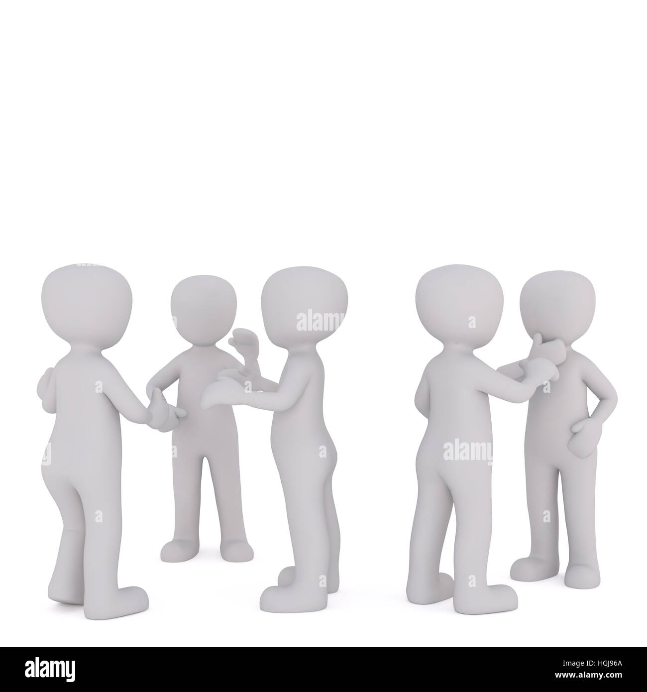 Faceless cartoon people standing on meeting and talking, 3D render ...
