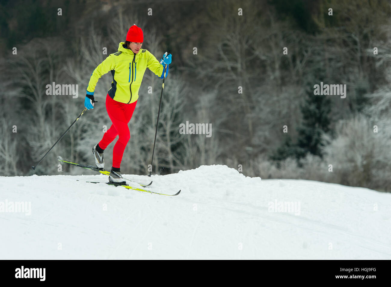 Cross-country skiing classic technique practiced by woman Stock Photo ...