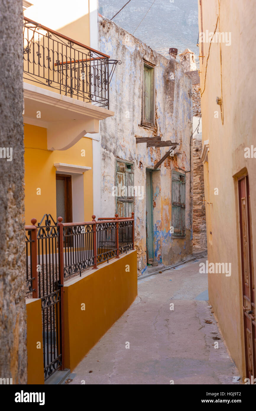Narrow lanes in Horio. Symi Greece Stock Photo - Alamy