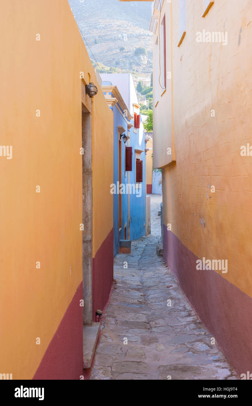 Narrow lanes in Horio. Symi Greece Stock Photo - Alamy
