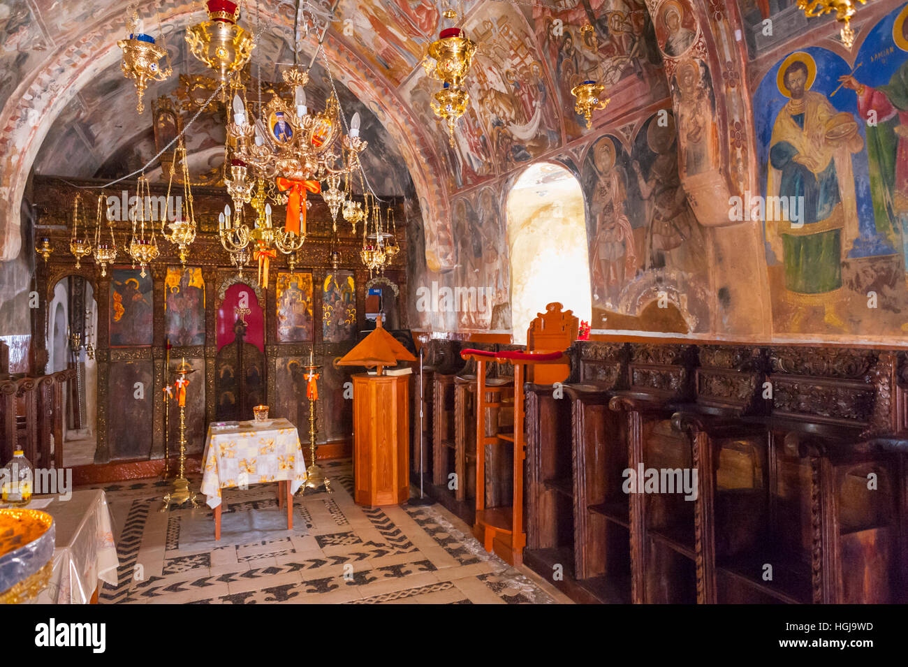 The interior of Sotiris Megalos monastry on Symi Greece Stock Photo - Alamy