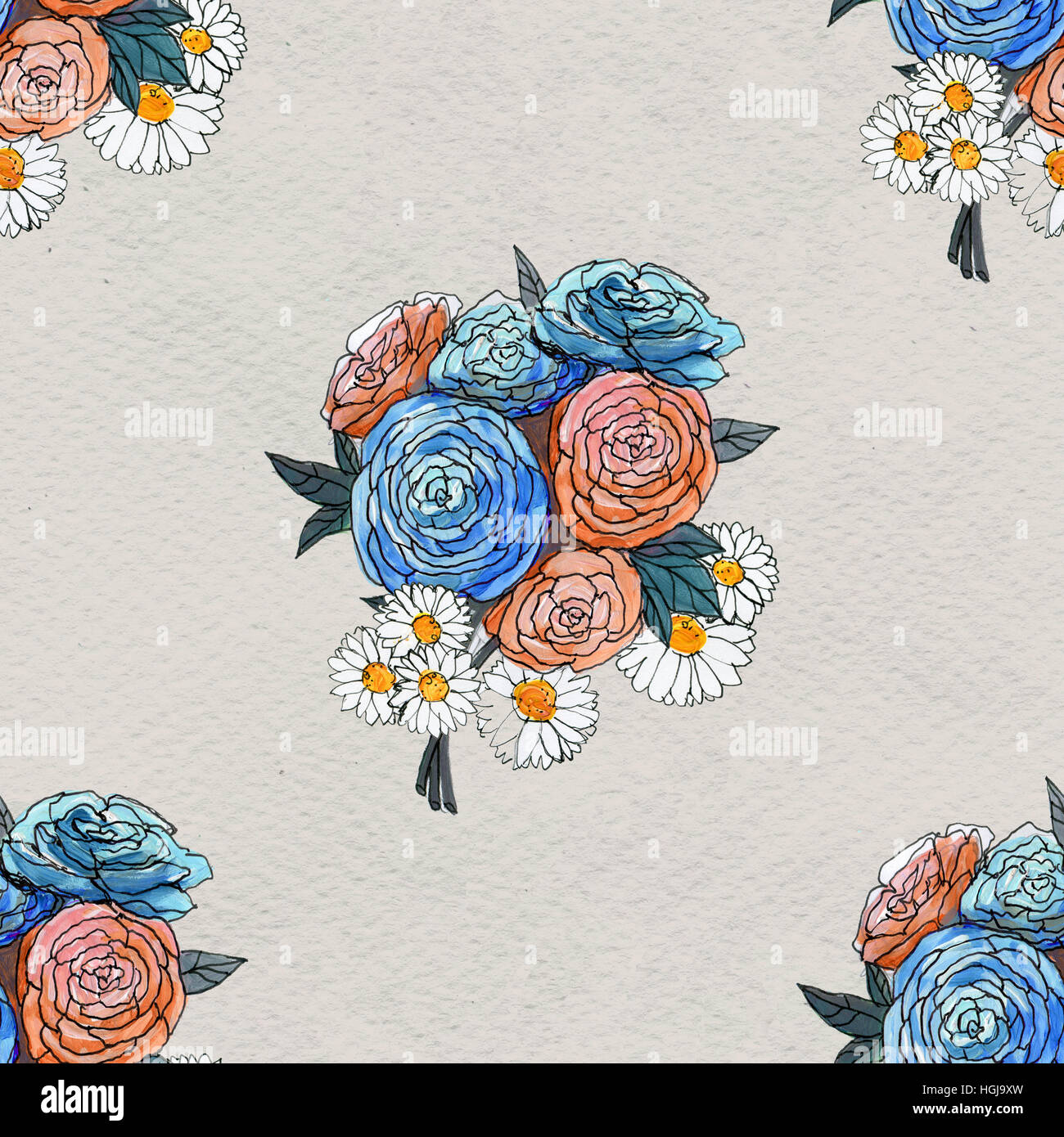 Seamless pattern with colorful flowers Stock Photo - Alamy