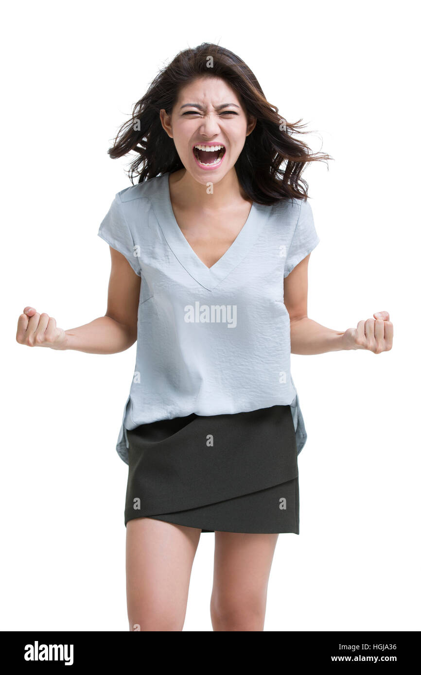 Angry young woman shouting Stock Photo - Alamy
