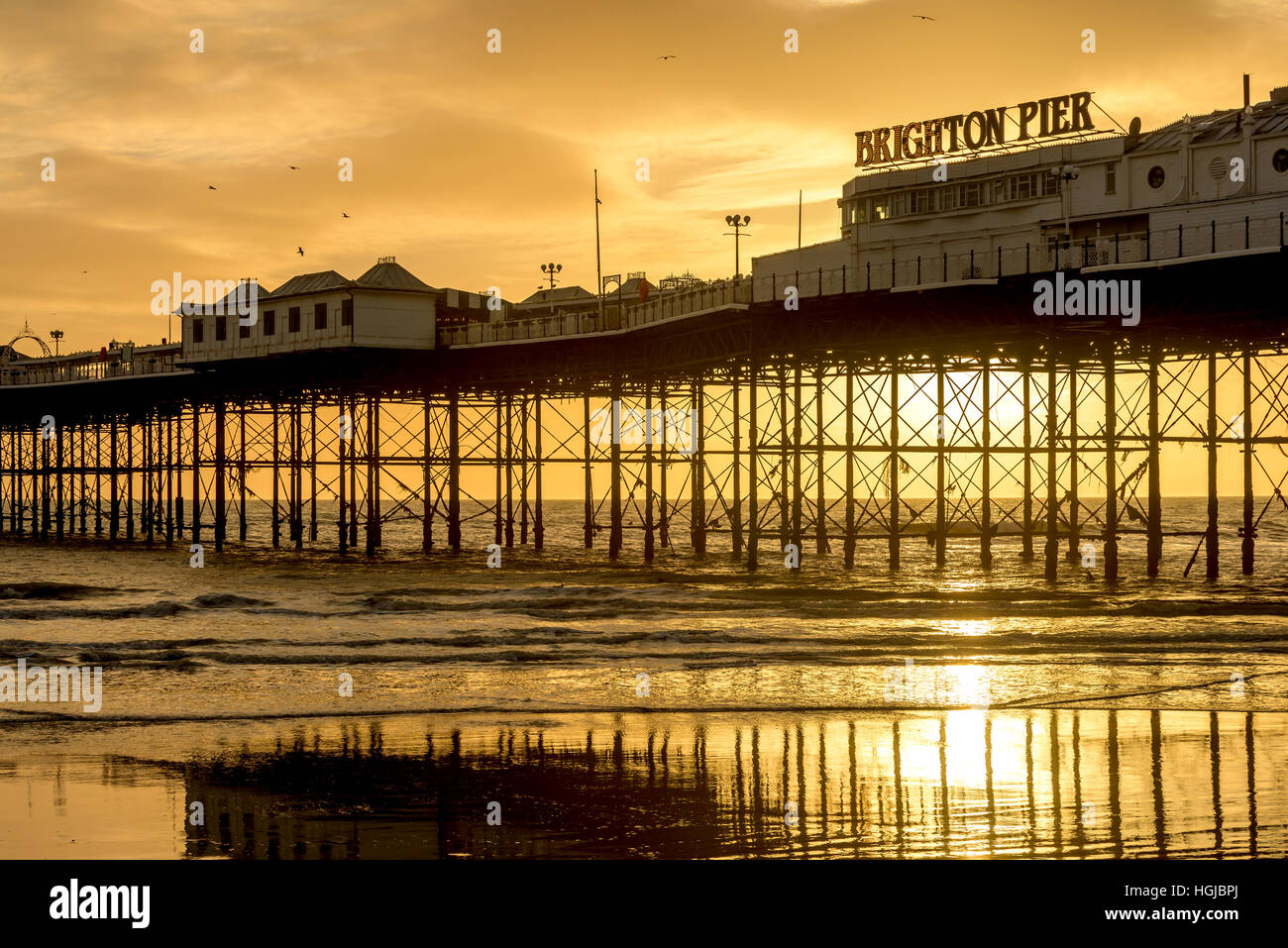 Sunset on Brighton seafront this afternoon Stock Photo - Alamy