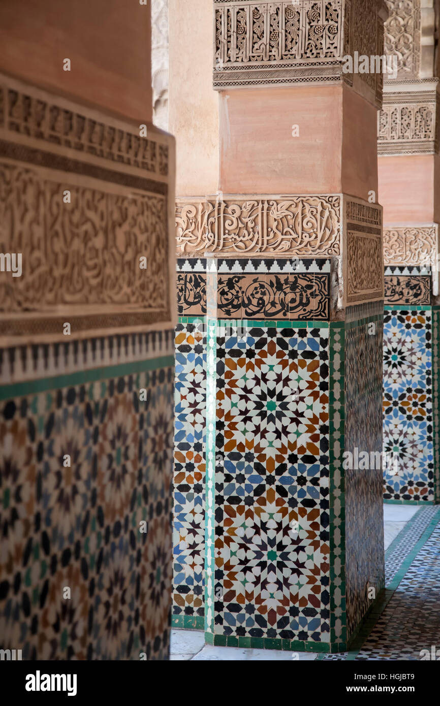Tiled columns, Ali ben Youssef Medersa (Koranic school), Marrakech ...
