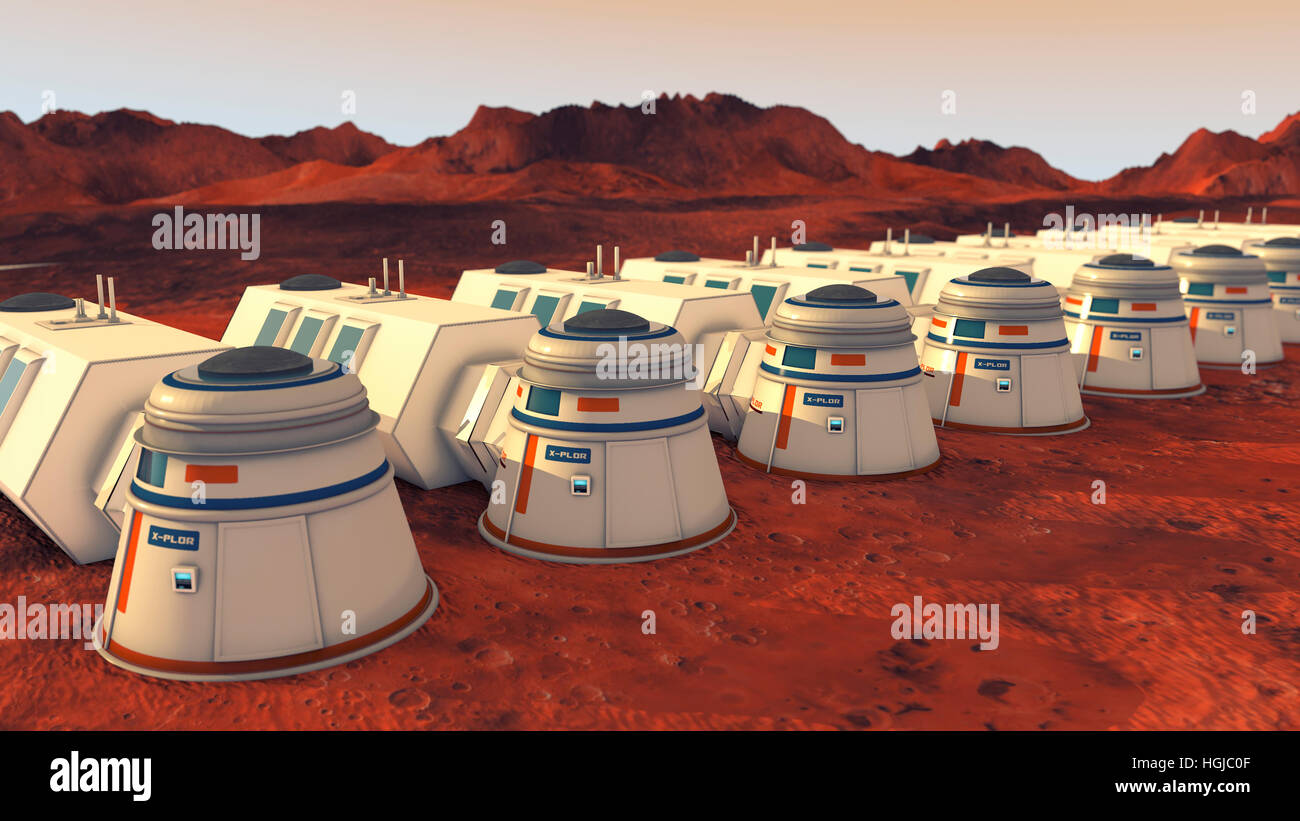 3d render. Planet colony houses Stock Photo - Alamy